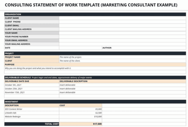 Consulting Statement Of Work Template: Your Complete Project Management ...